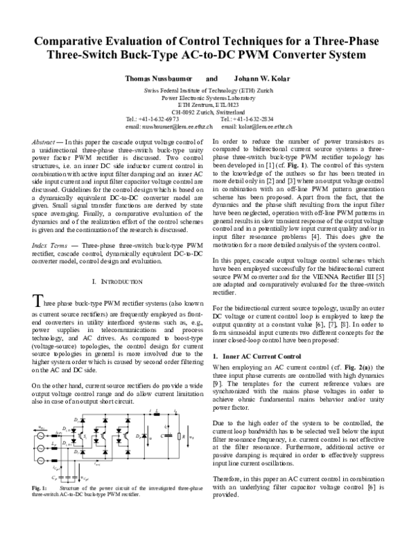 (PDF) Comparative evaluation of control techniques for a three-phase three-switch buck-type AC ...