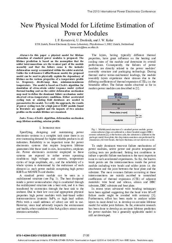 (PDF) New physical model for lifetime estimation of power modules