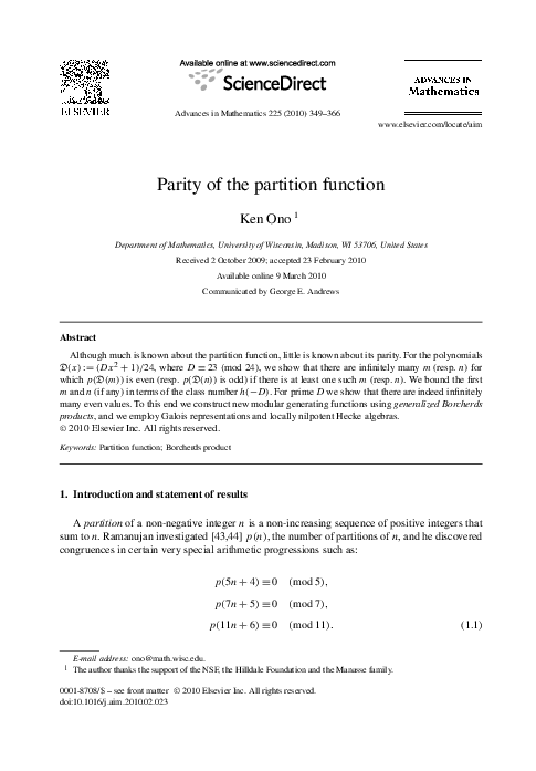 (PDF) Parity of the partition function