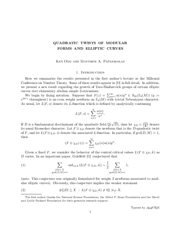 (PDF) Quadratic twists of modular forms and elliptic curves