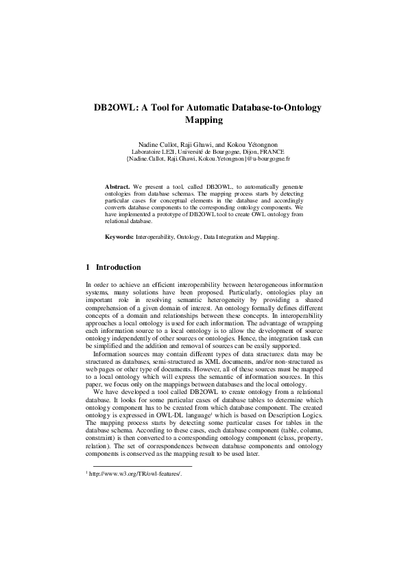Pdf Db2owl A Tool For Automatic Database To Ontology Mapping Raji
