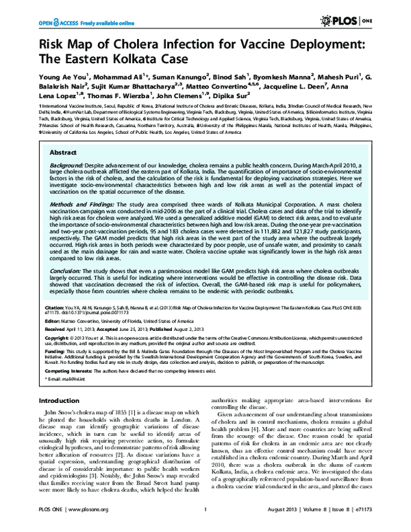 (PDF) Risk Map of Cholera Infection for Vaccine Deployment: The Eastern ...