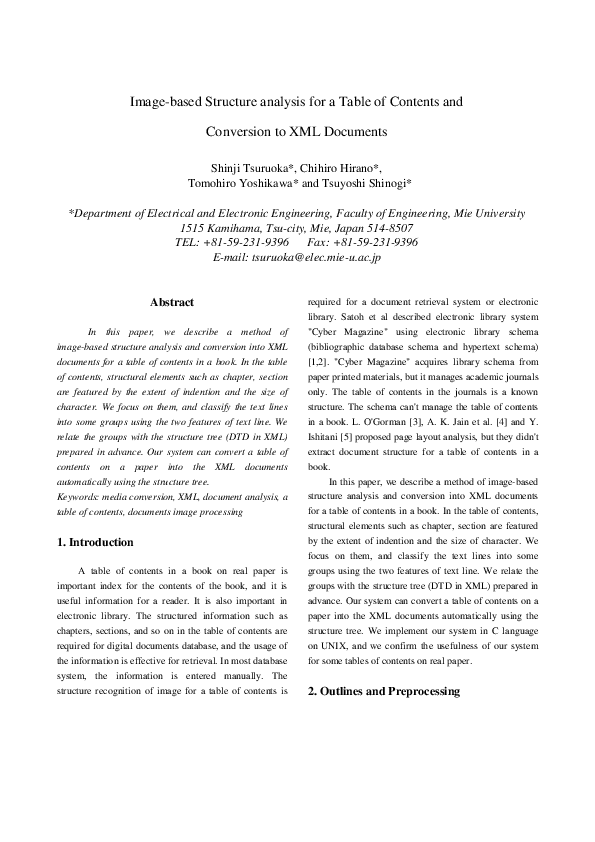 Pdf Image Based Structure Analysis For A Table Of Contents And Conversion To Xml Documents