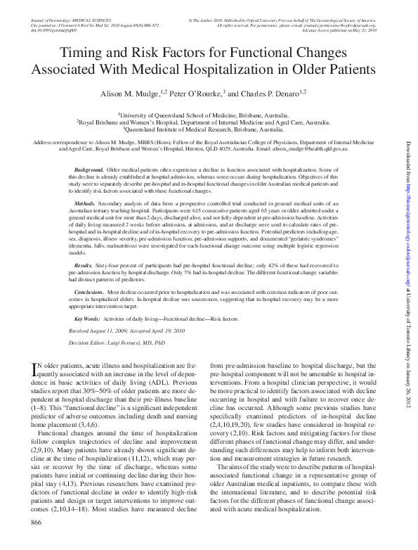 (PDF) Association of functional status and hospital-acquired functional ...