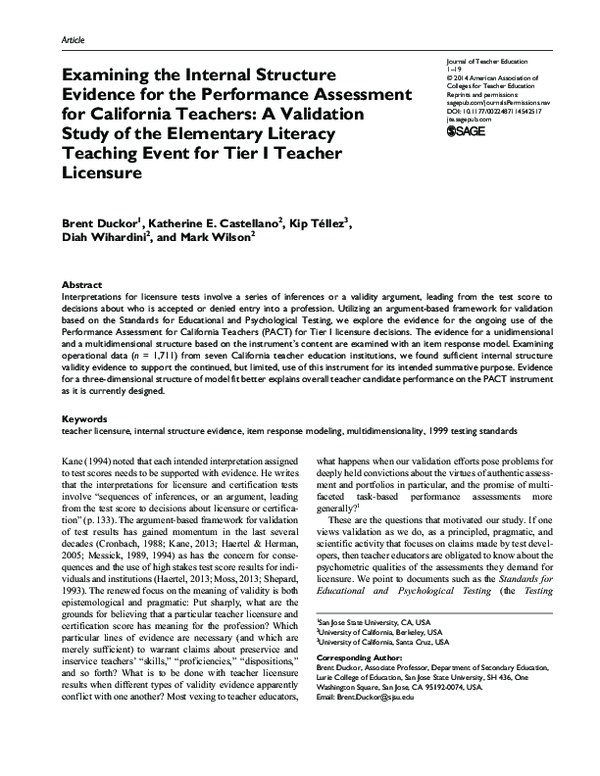 (PDF) Examining the Internal Structure Evidence for the Performance ...