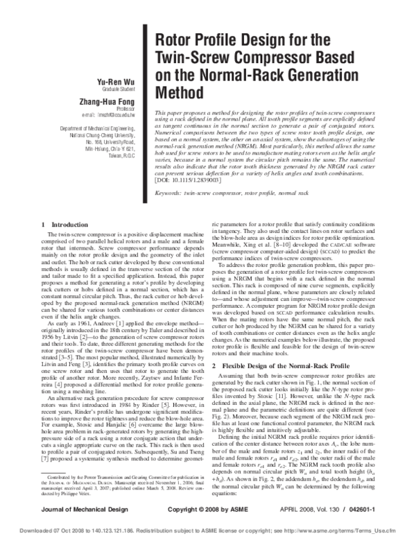 (PDF) Rotor Profile Design for the Twin-Screw Compressor Based on the ...