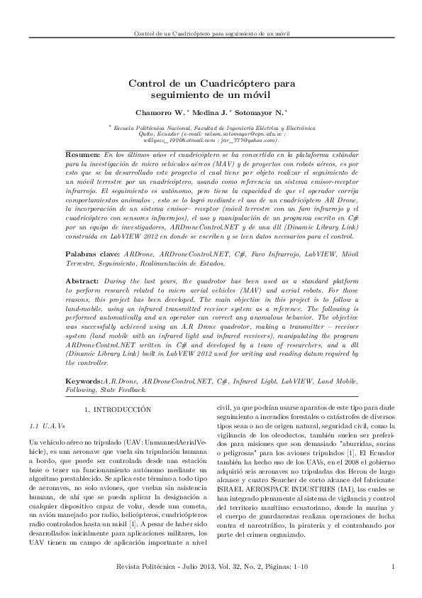 (PDF) Control de un Cuadricóptero para seguimiento de un móvil