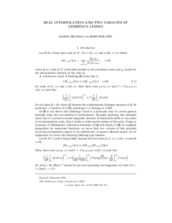 (PDF) Real Interpolation and Two Variants of Gehring's Lemma