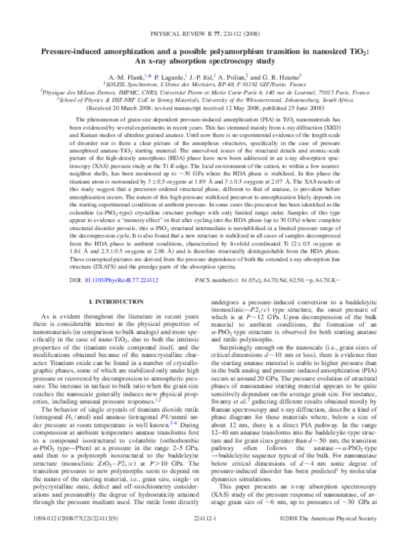 (PDF) Pressure-induced amorphization and a possible polyamorphism transition in nanosized TiO2 ...