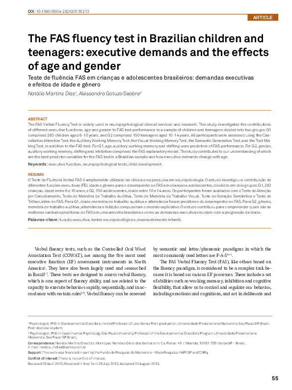 (PDF) The FAS fluency test in Brazilian children and teenagers ...