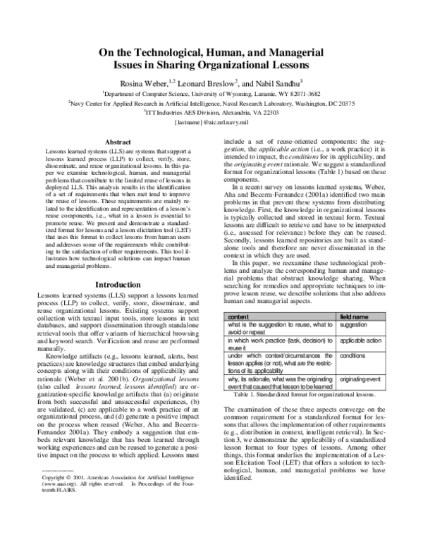 (PDF) On the Technological, Human, and Managerial Issues in Sharing ...