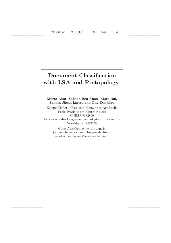 (PDF) Document Classification with LSA and Pretopology | Guy Denhiere ...