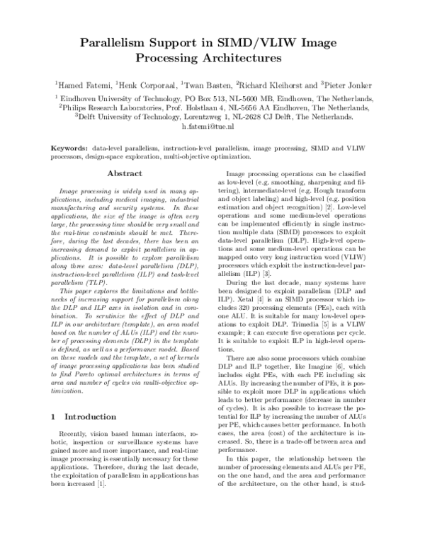 (PDF) Parallelism Support in SIMD/VLIW Image Processing Architectures