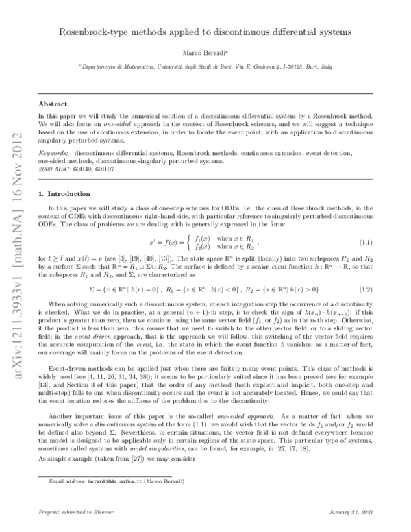 (PDF) Rosenbrock-type methods applied to discontinuous differential systems