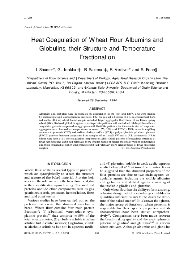 (PDF) Heat Coagulation of Wheat Flour Albumins and Globulins, their ...