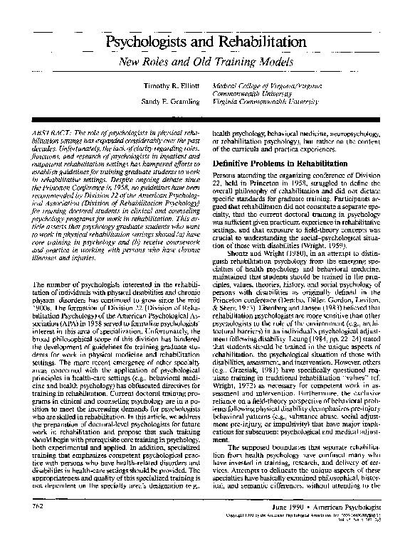 (PDF) Psychologists and rehabilitation: New roles and old training models
