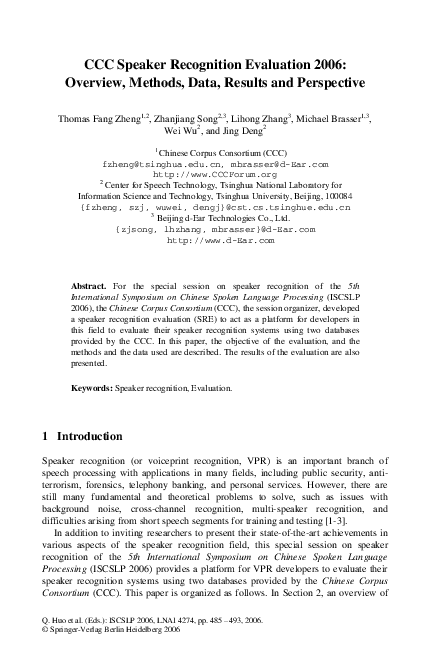 (PDF) CCC speaker recognition evaluation 2006: overview, methods, data ...