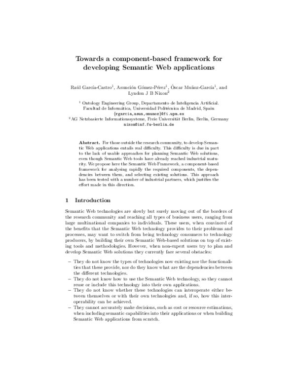 Pdf Towards A Component Based Framework For Developing Semantic Web