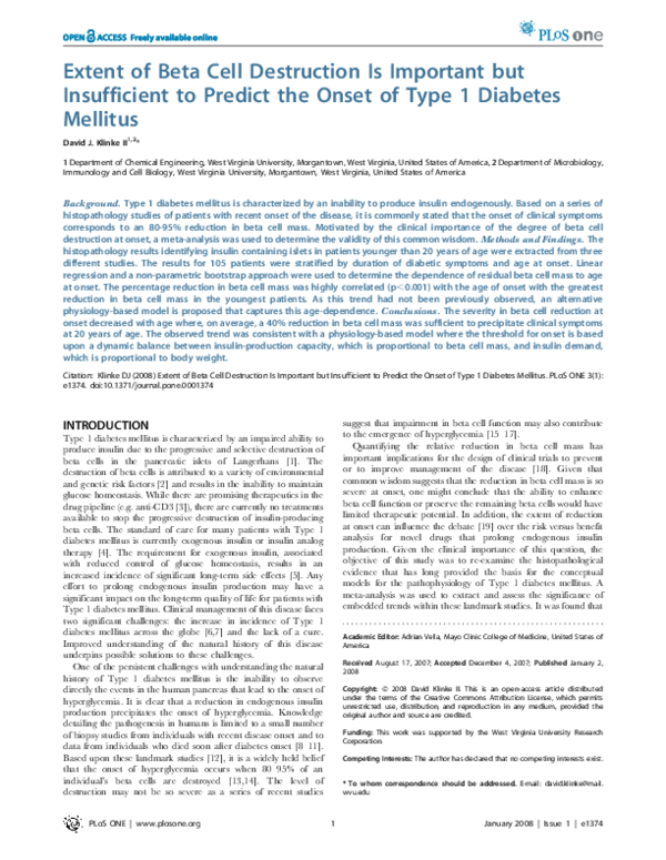 (PDF) Extent of Beta Cell Destruction Is Important but Insufficient to ...
