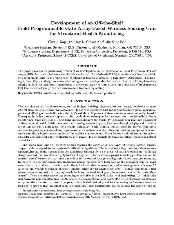 Pdf Development Of An Off The Shelf Field Programmable Gate Array Based Wireless Sensing Unit