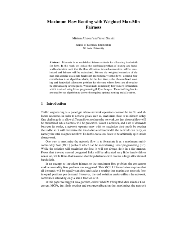 (PDF) Weighted Max-Min Fairness in Flow Routing