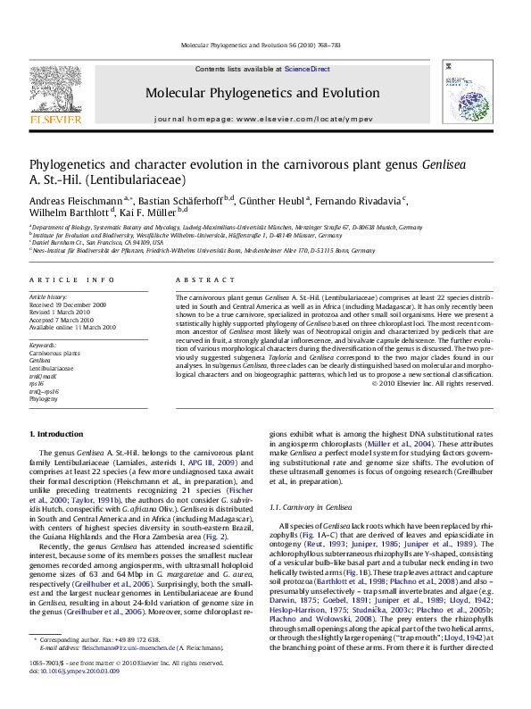 (PDF) Phylogenetics and character evolution in the carnivorous plant ...