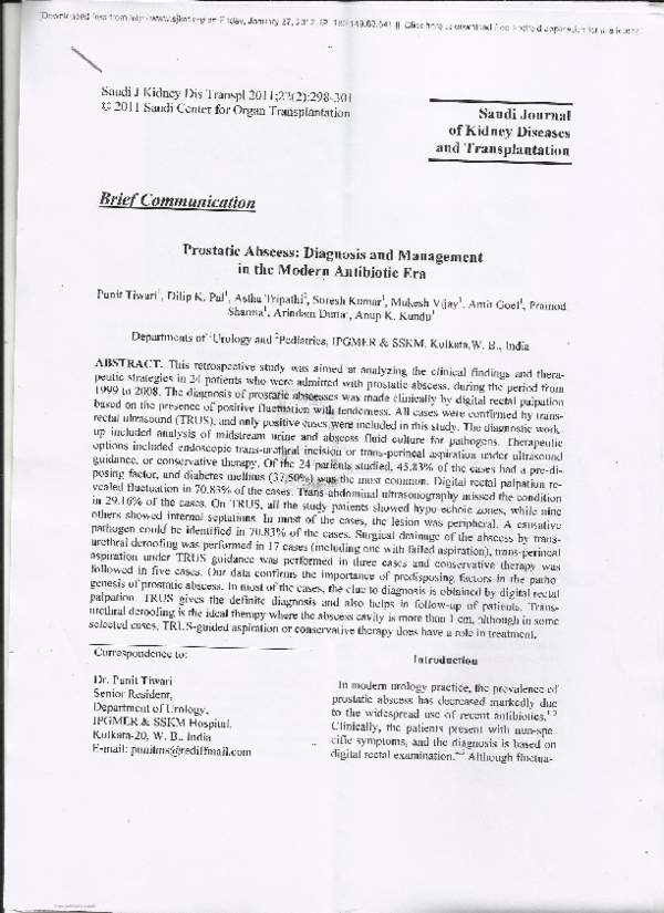 (PDF) Prostatic abscess: Diagnosis and management in the modern ...