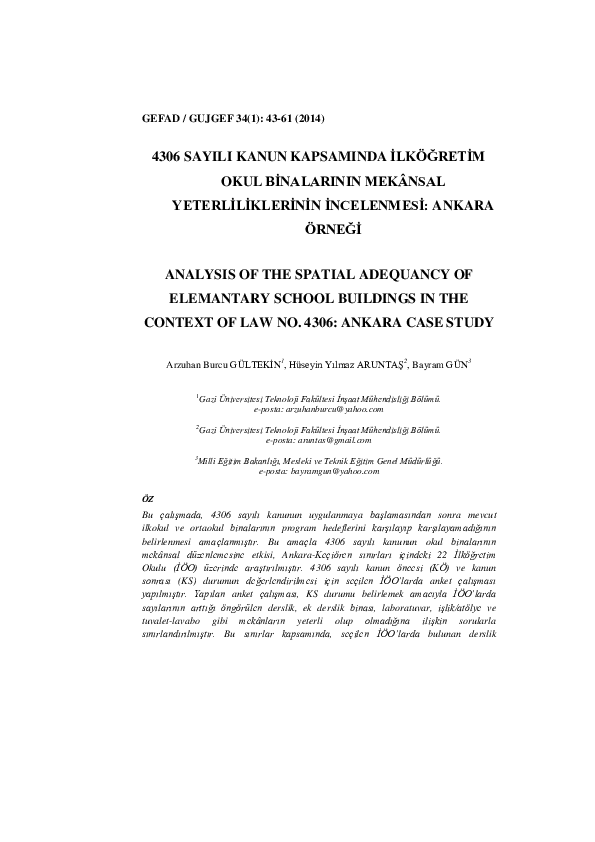(PDF) 4306 Sayili Kanun Kapsaminda İlköğreti̇m Okul Bi̇nalarinin ...