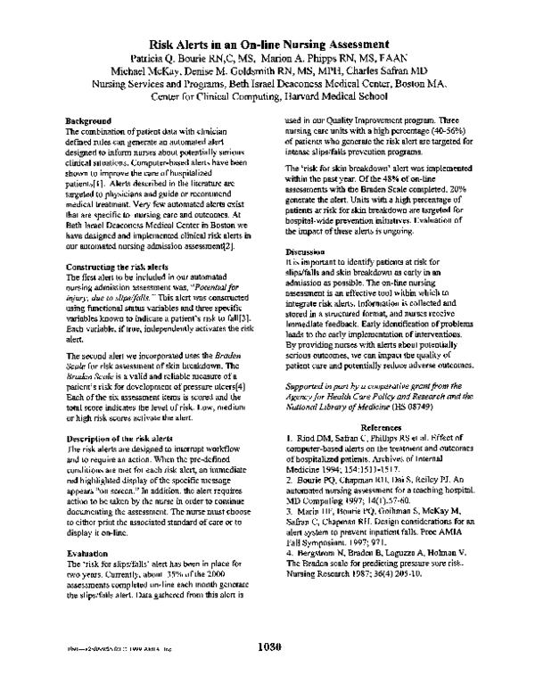 (PDF) Risk Alerts in an On-line Nursing Assessment | denise goldsmith ...