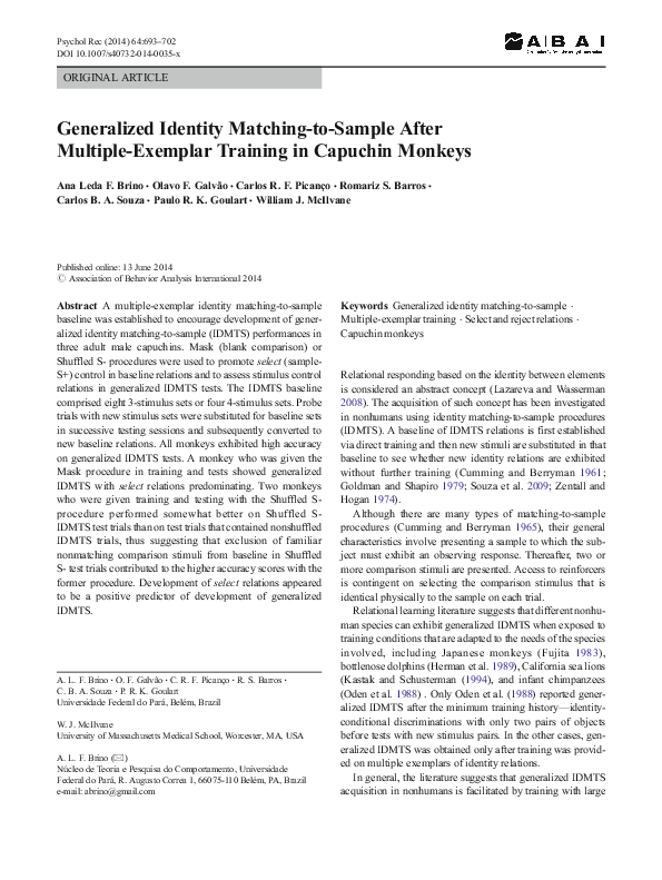 (PDF) Generalized Identity Matching to Sample after Multiple-Exemplar ...