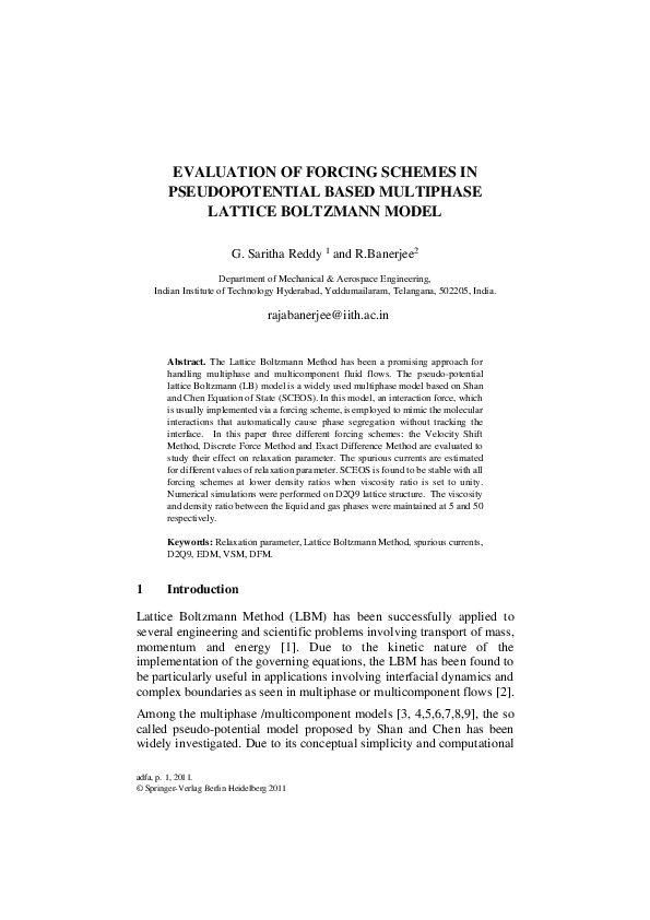 Pdf Evaluation Of Forcing Schemes In Pseudopotential Based Multiphase