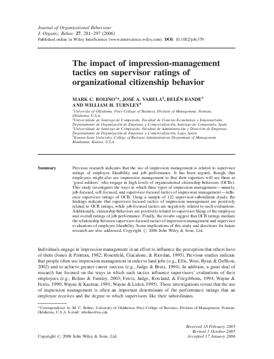 (PDF) The impact of impression-management tactics on supervisor ratings ...