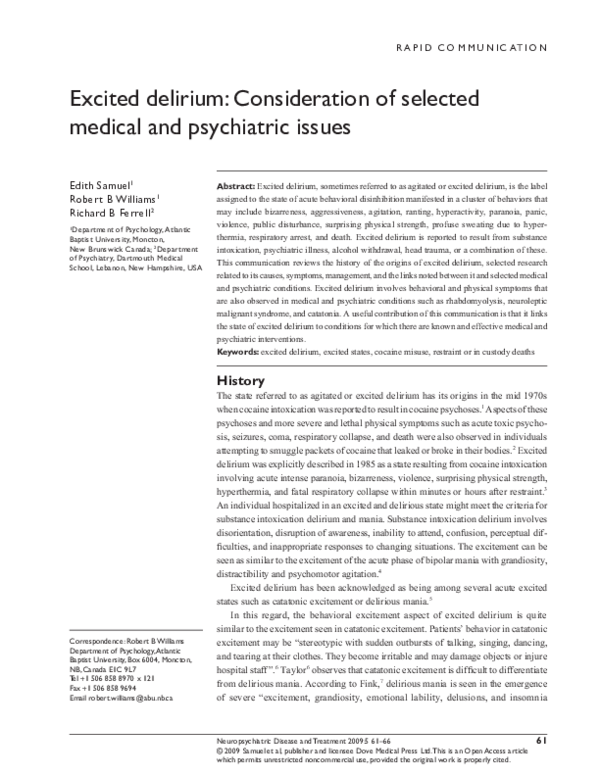 (PDF) Excited delirium: Consideration of selected medical and ...
