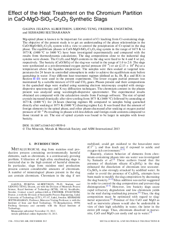 (PDF) Effect of the Heat Treatment on the Chromium Partition in CaO-MgO ...