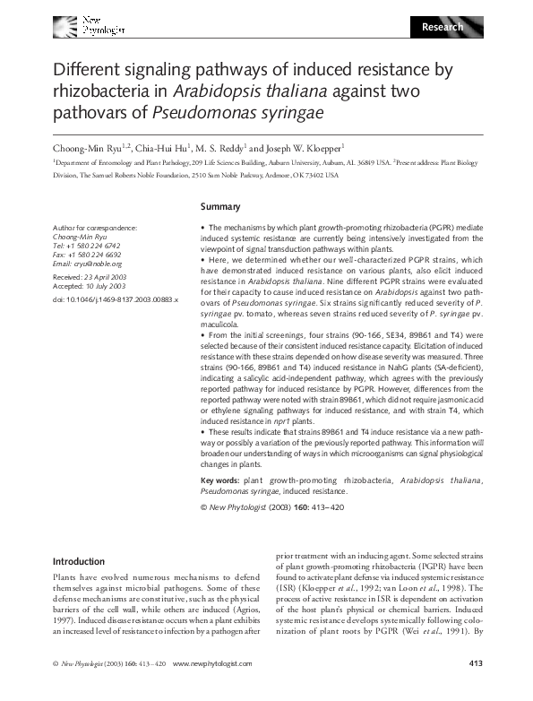 (PDF) Different signaling pathways of induced resistance by ...