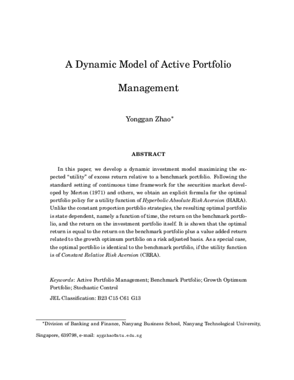 (PDF) A Dynamic Model of Active Portfolio Management