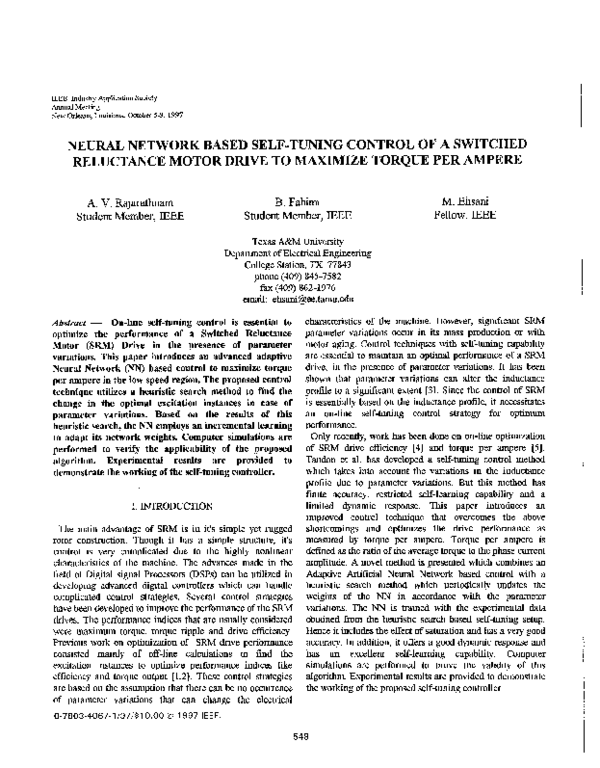 (PDF) Neural network based self-tuning control of a switched reluctance motor drive to maximize ...