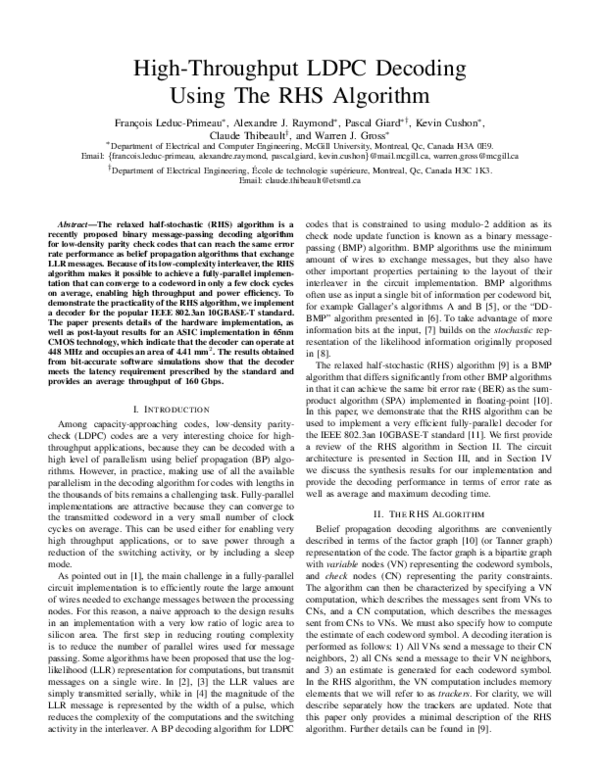 Pdf High Throughput Ldpc Decoding Using The Rhs Algorithm 