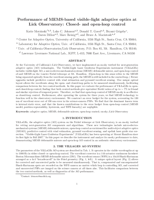 (PDF) Performance of MEMS-based visible-light adaptive optics at Lick ...