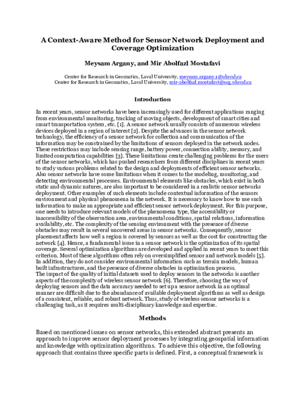 (PDF) A Context-Aware Method for Sensor Network Deployment and Coverage Optimization