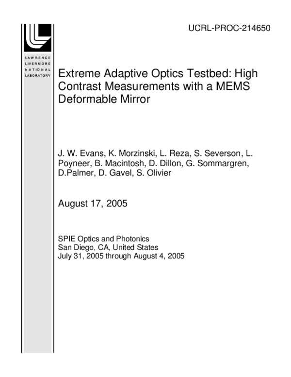 (PDF) Extreme adaptive optics testbed: high contrast measurements with ...