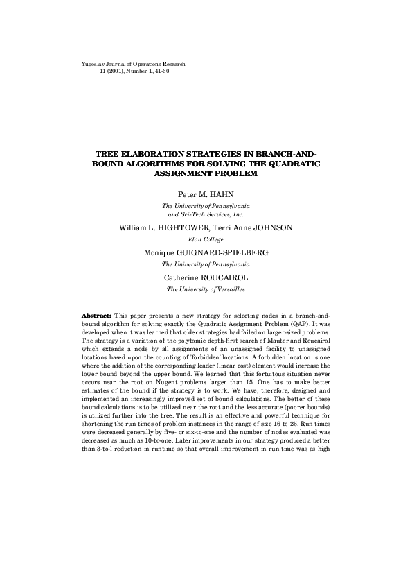 Pdf Tree Elaboration Strategies In Branch And Bound Algorithms For Solving The Quadratic