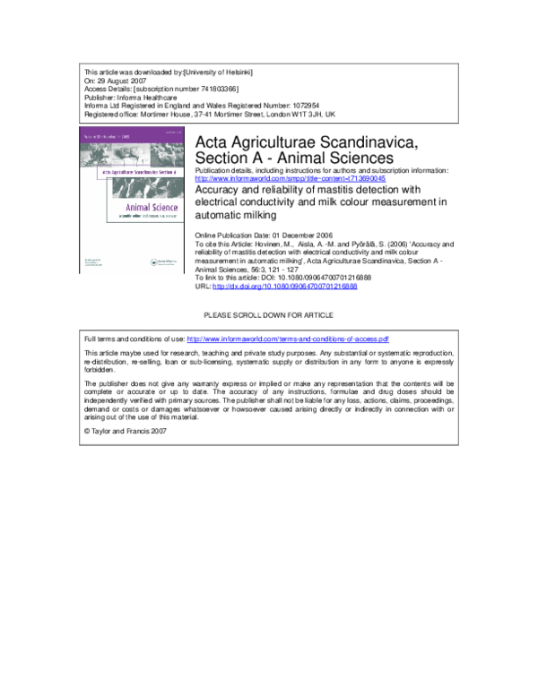 (PDF) Accuracy and reliability of mastitis detection with electrical ...
