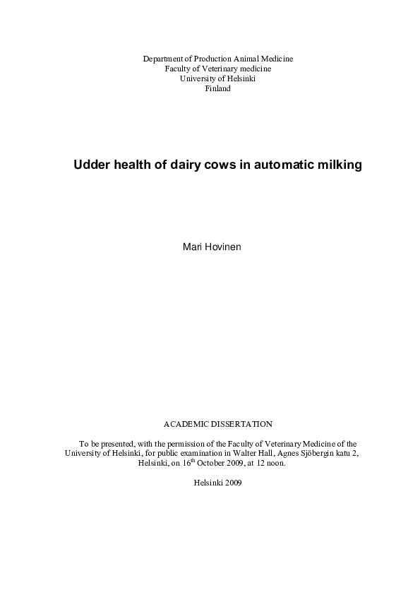 Pdf Invited Review Udder Health Of Dairy Cows In Automatic Milking