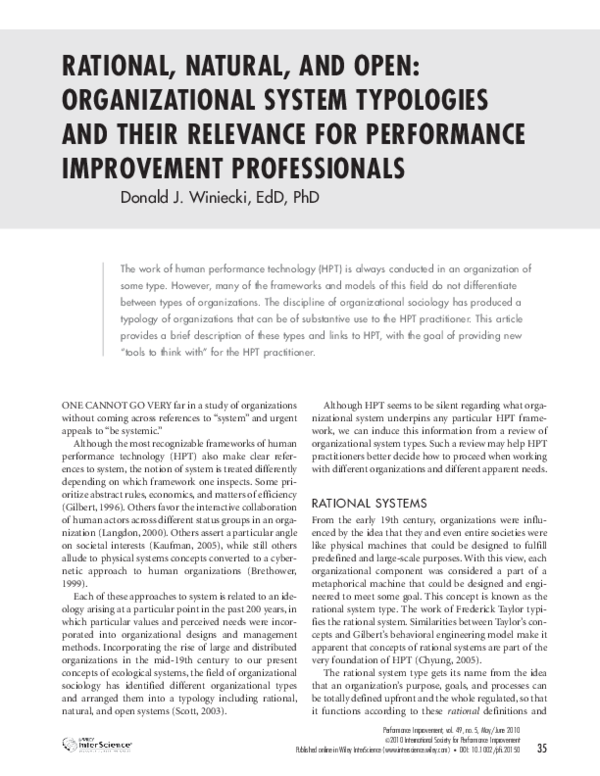 (PDF) Rational, natural, and open: Organizational system typologies and ...