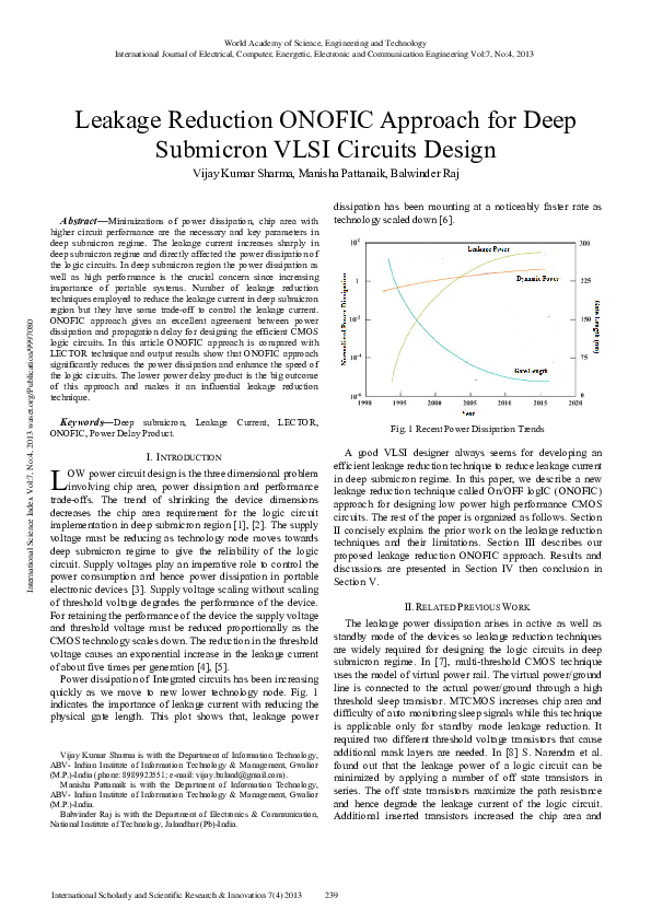 Pdf Leakage Reduction Onofic Approach For Deep Submicron Vlsi