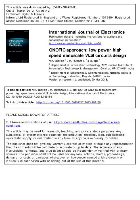 (PDF) ONOFIC approach: low power high speed nanoscale VLSI circuits design