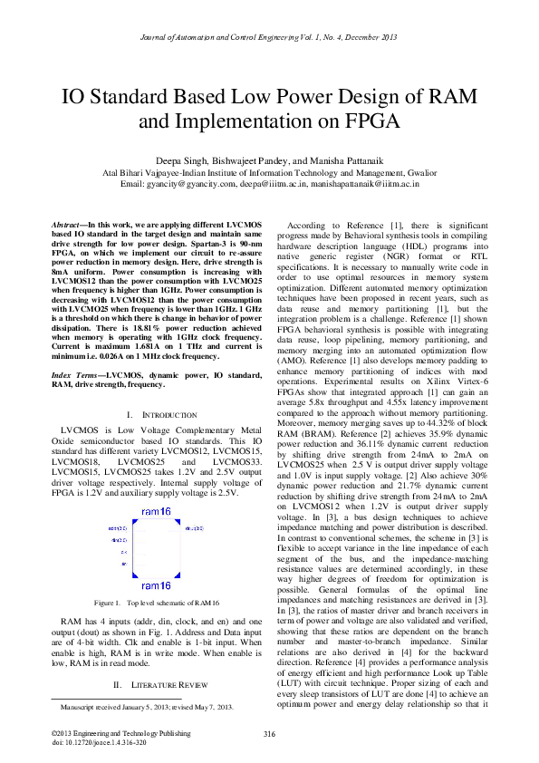 (PDF) IO Standard Based Low Power Design of RAM and Implementation on FPGA