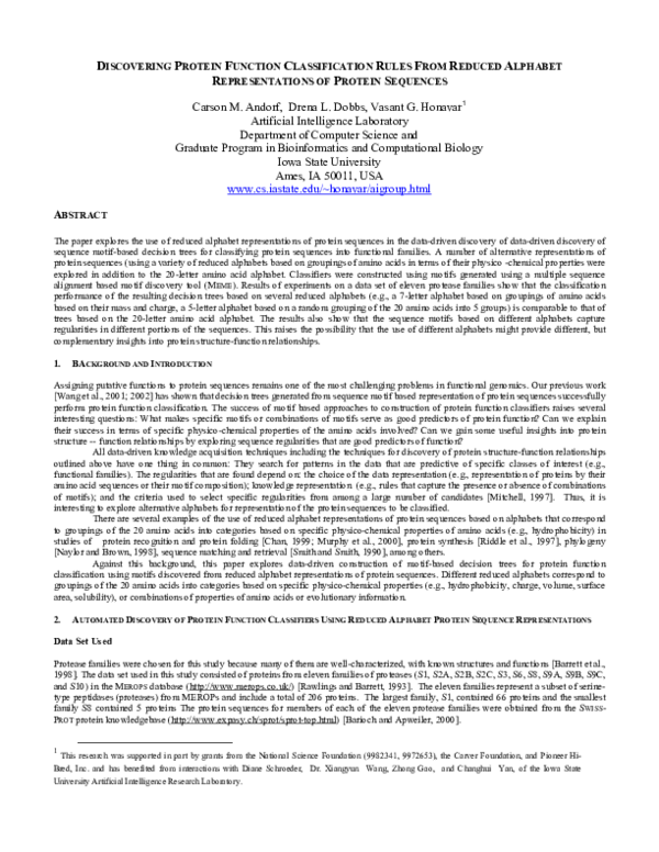 (PDF) Discovering Protein Function Classification Rules from Reduced Alphabet Representations of ...