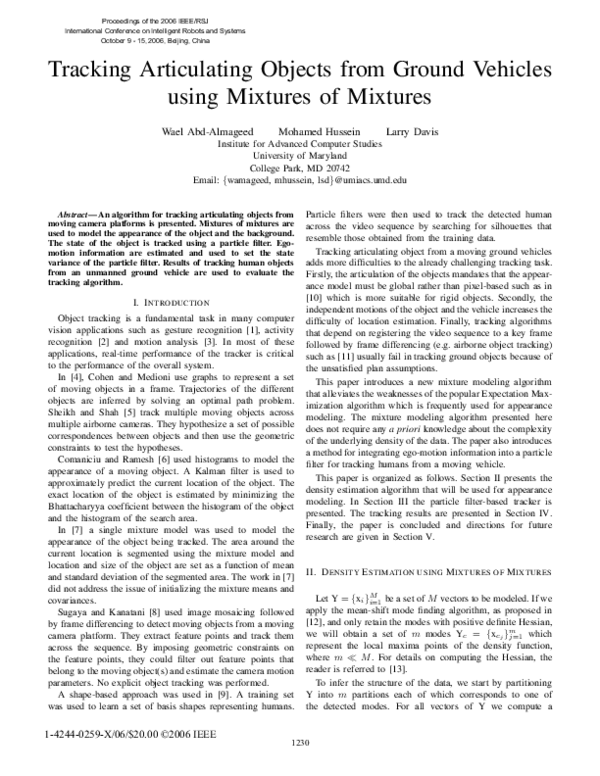 (PDF) Tracking Articulating Objects from Ground Vehicles using Mixtures of Mixtures